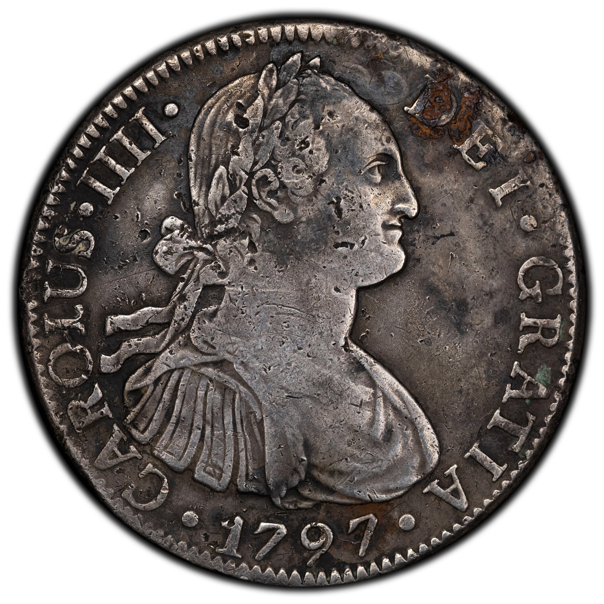 SOLD Mexico 1797 Mo-FM 8 Reales Silver Coin - Corrosion - The Toronto ...