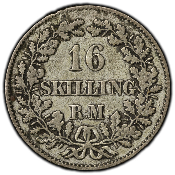 SOLD Denmark 1856 16 Skilling Silver Coin - The Toronto Coin Shop