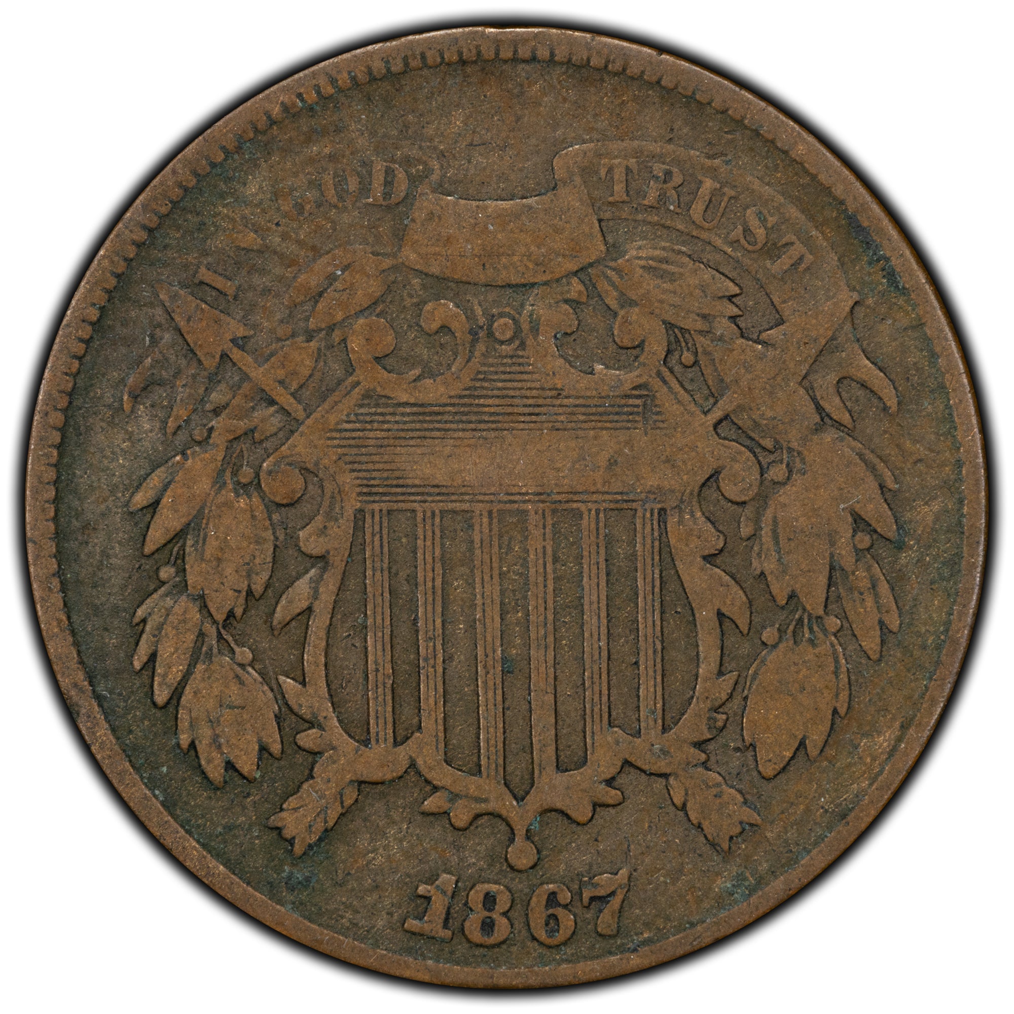 SOLD United States 1867 2 Cents Coin - Corrosion - The Toronto Coin Shop