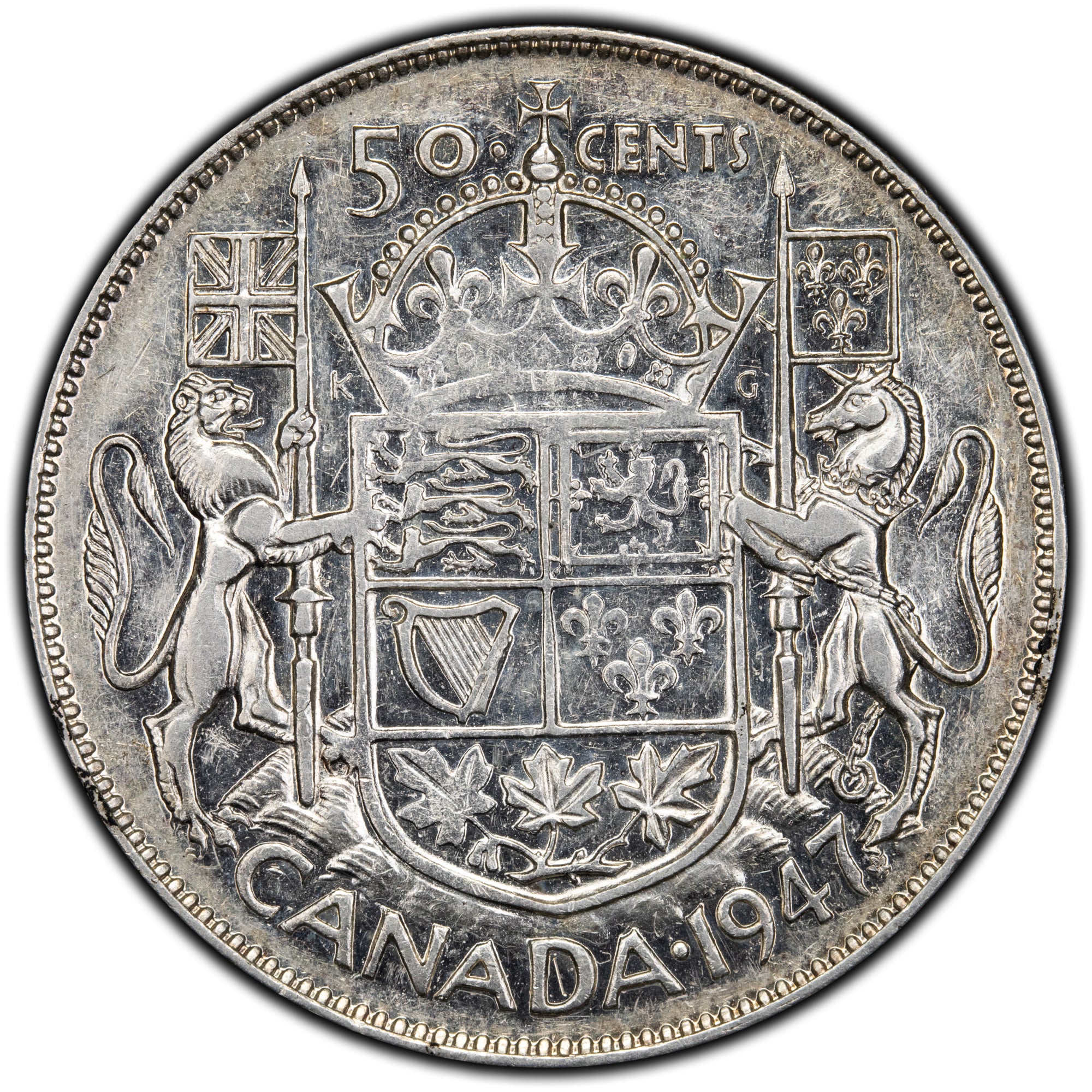 SOLD Canada 1947 Maple Leaf Curved 7 50 Cents Half Dollar Silver Coin ...