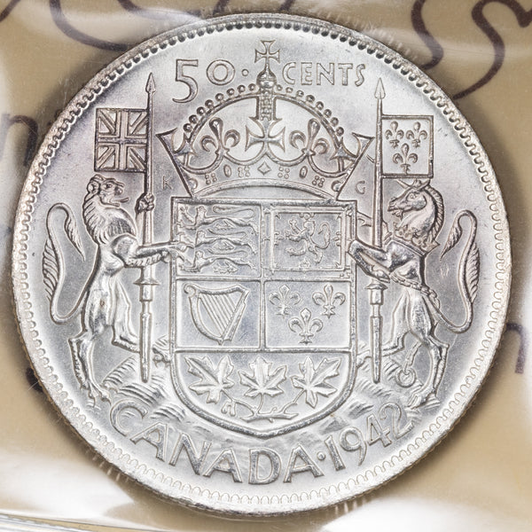 SOLD Canada 1942 50 Cents Half Dollar Silver Coin - ICCS MS-63 Cameo ...