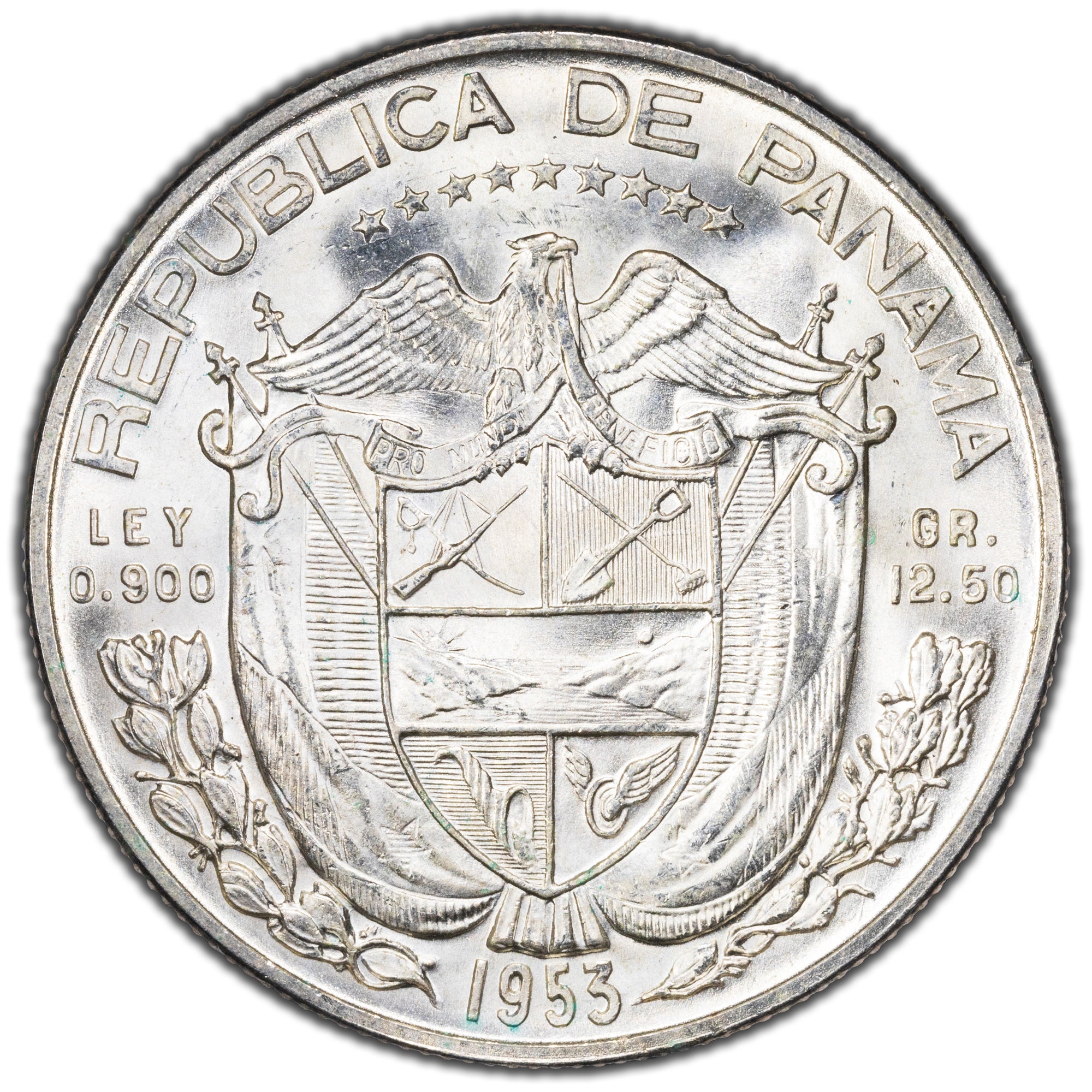 SOLD Panama 1953 1/2 Balboa Silver Coin KM #20 - Nice UNC - The Toronto Coin Shop