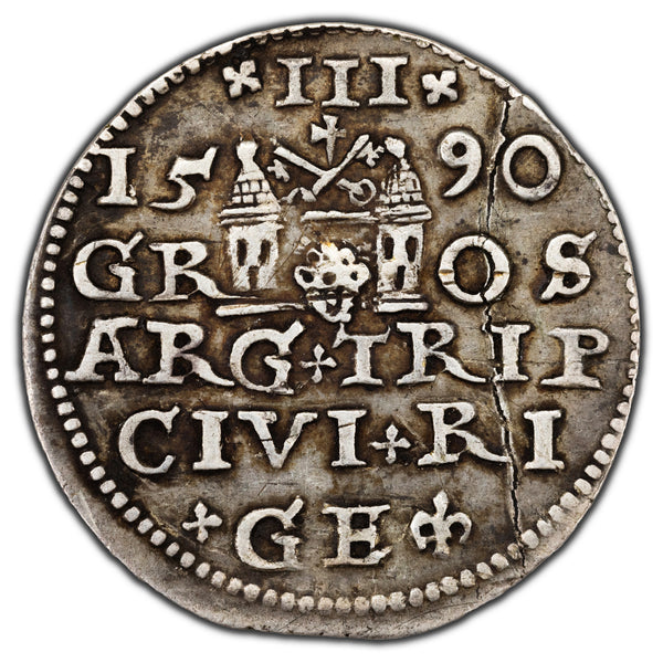 SOLD Duchy of Livonia 1590 Riga 3 Grossus Silver Coin - Cracked Planch ...