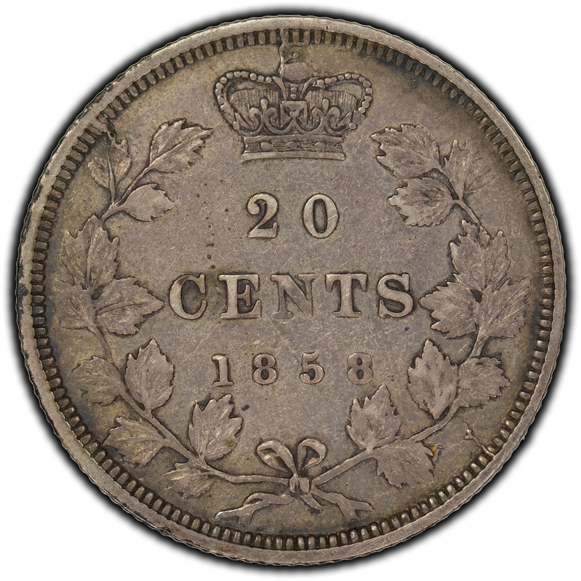 SOLD Canada 1858 20 Cents Silver Coin - One Year Type - VF-20 - The Toronto Coin Shop