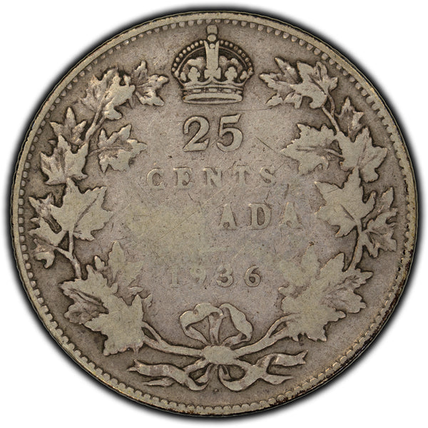 SOLD Canada 1936 Dot 25 Cents Silver Coin - VG-8 - The Toronto Coin Shop
