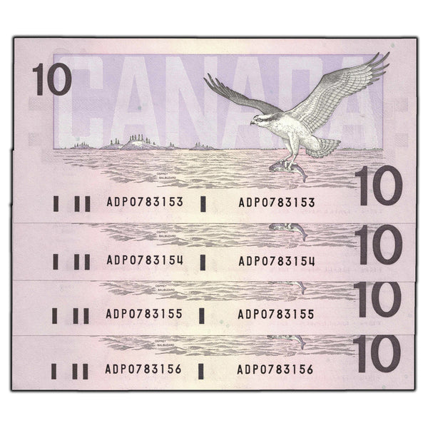 SOLD $10 1989 Bank of Canada Notes ADP Prefix BC-57a - 4 Consecutive ...