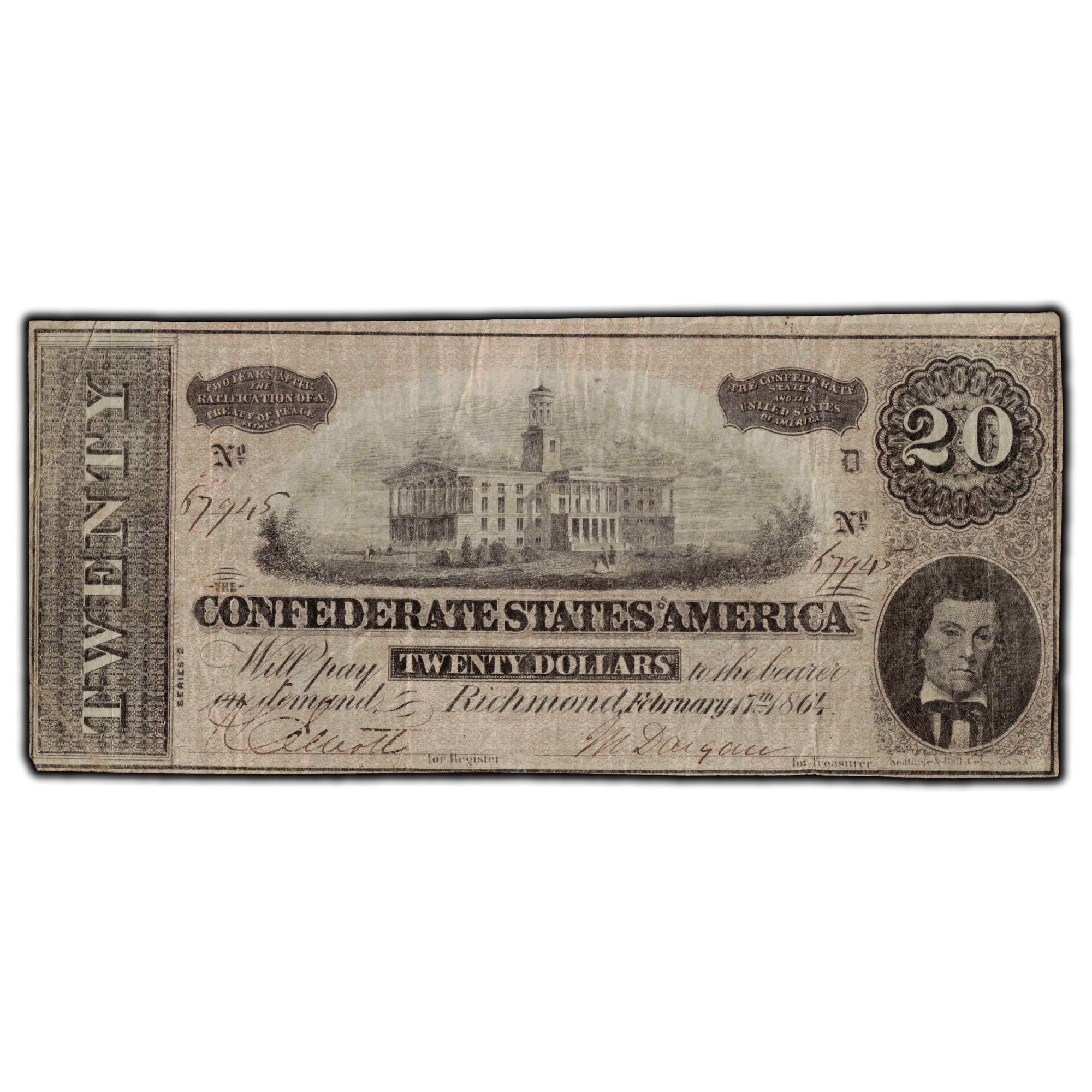 SOLD United States 1864 $20 Confederate States of America Note - The ...