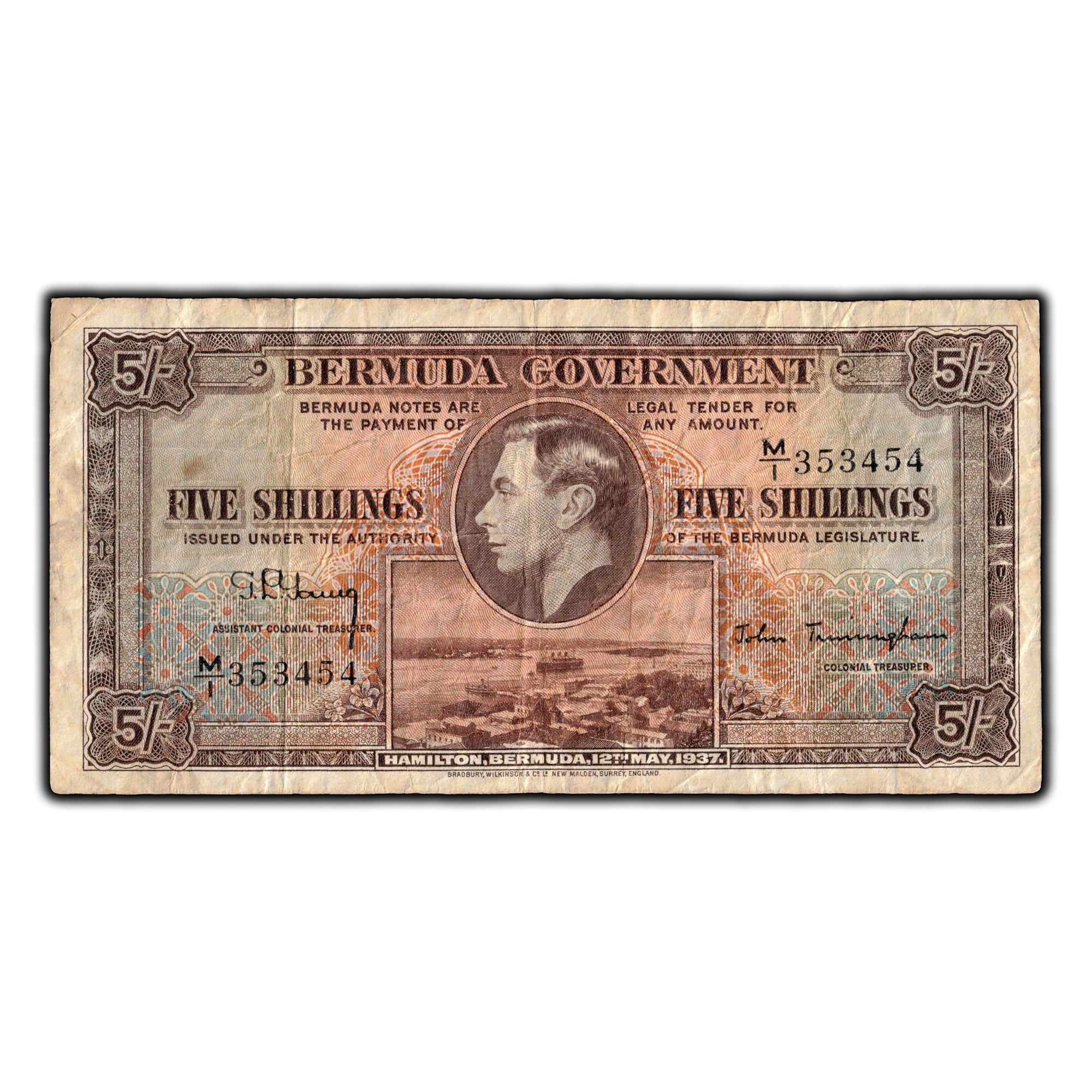 SOLD Bermuda 1937 5 Shillings Note P #8b - The Toronto Coin Shop